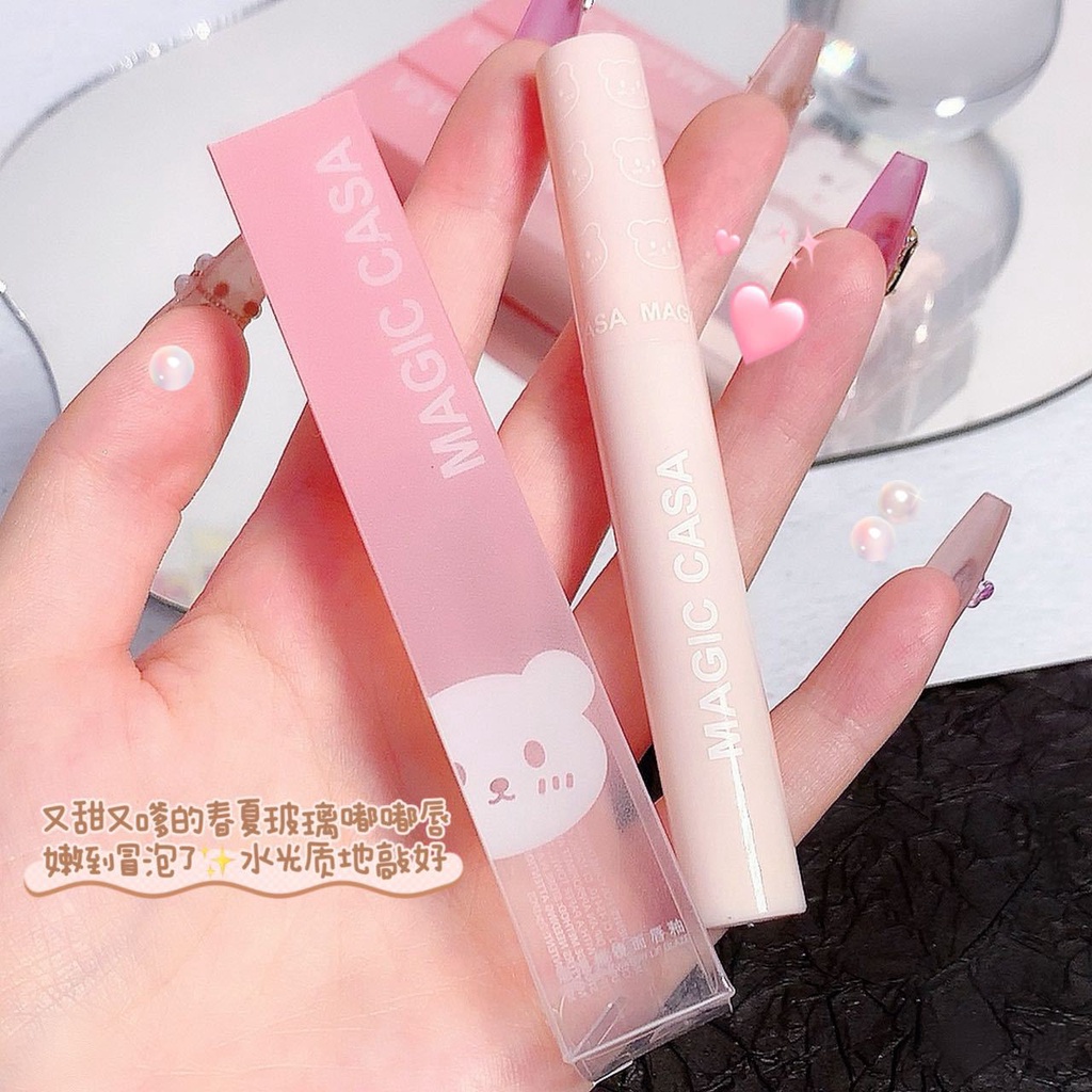 MAGIC CASA Son Kem Bóng Ánh Thủy Tinh Gấu Bong Bóng Nước Nhẹ Như Nước Cho Nữ Sinh Màu Nâu Sữa ...