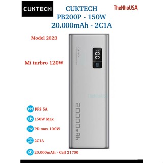 Pin sạc dự phòng 150W ZMI Cuktech 15 PB200P 20000mAh 2C1A Max 120W PD 100W PPS 5A Mi Turbro 120W ...