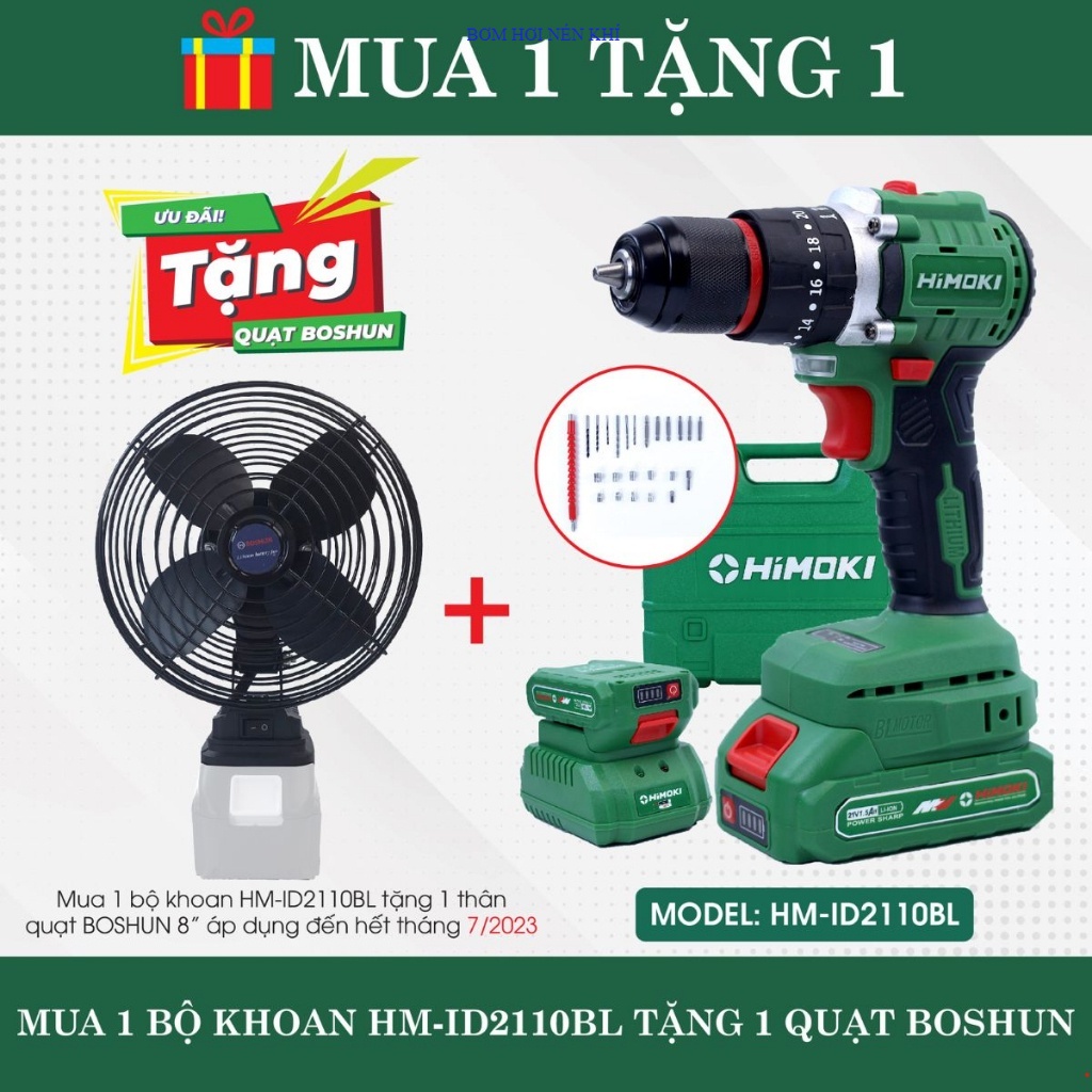 Máy khoan pin HIMOKI 21V HM-ID2110BL động cơ KHÔNG CHỔI THAN 24 MÓN QUÀ ...