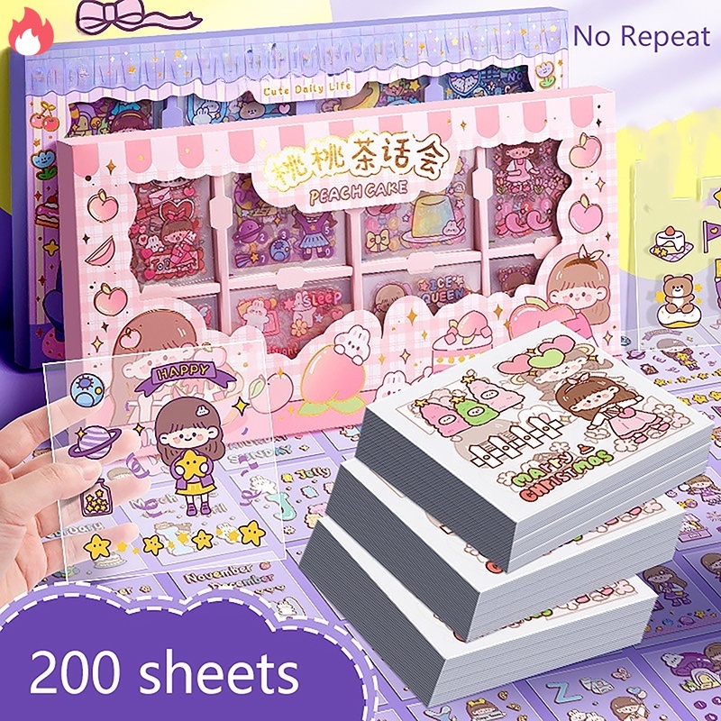 set hộp 200 tấm sticker 1000 hình dán chống nước nhiều phong cách cute ...