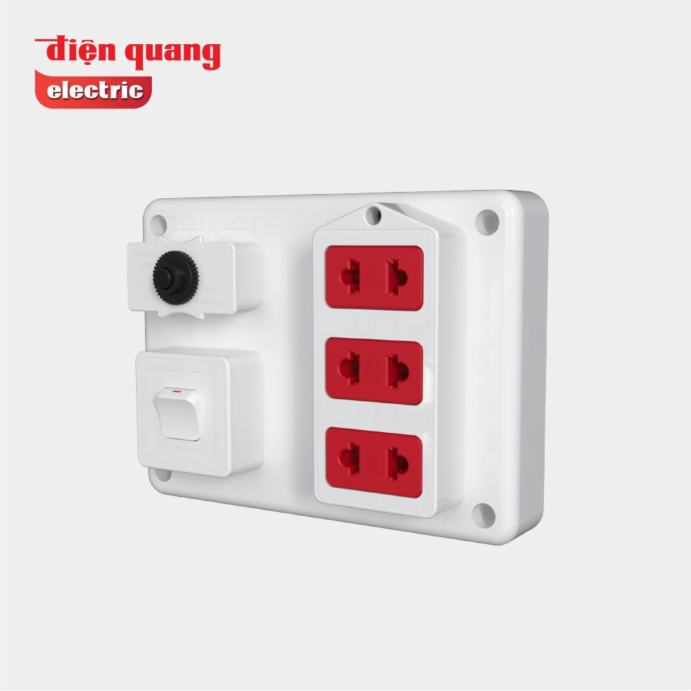 Taplo Điện Quang ĐQ FEP 32W 02S - màu trắng - bảng điện nổi 3 lỗ 2 chấu ...