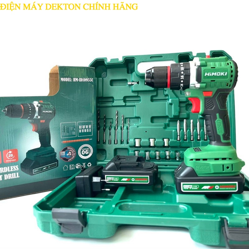Máy khoan pin HIMOKI 21V động cơ không than tặng kèm 24 món phụ kiện ...