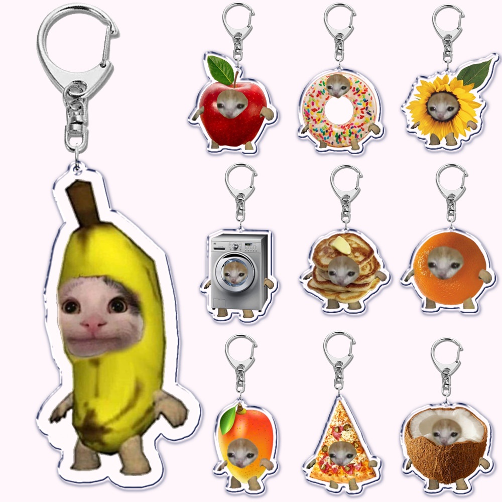 Móc Khóa Banana Cat with Heart Keychain Pendant Food Fruit Happy Cats ...