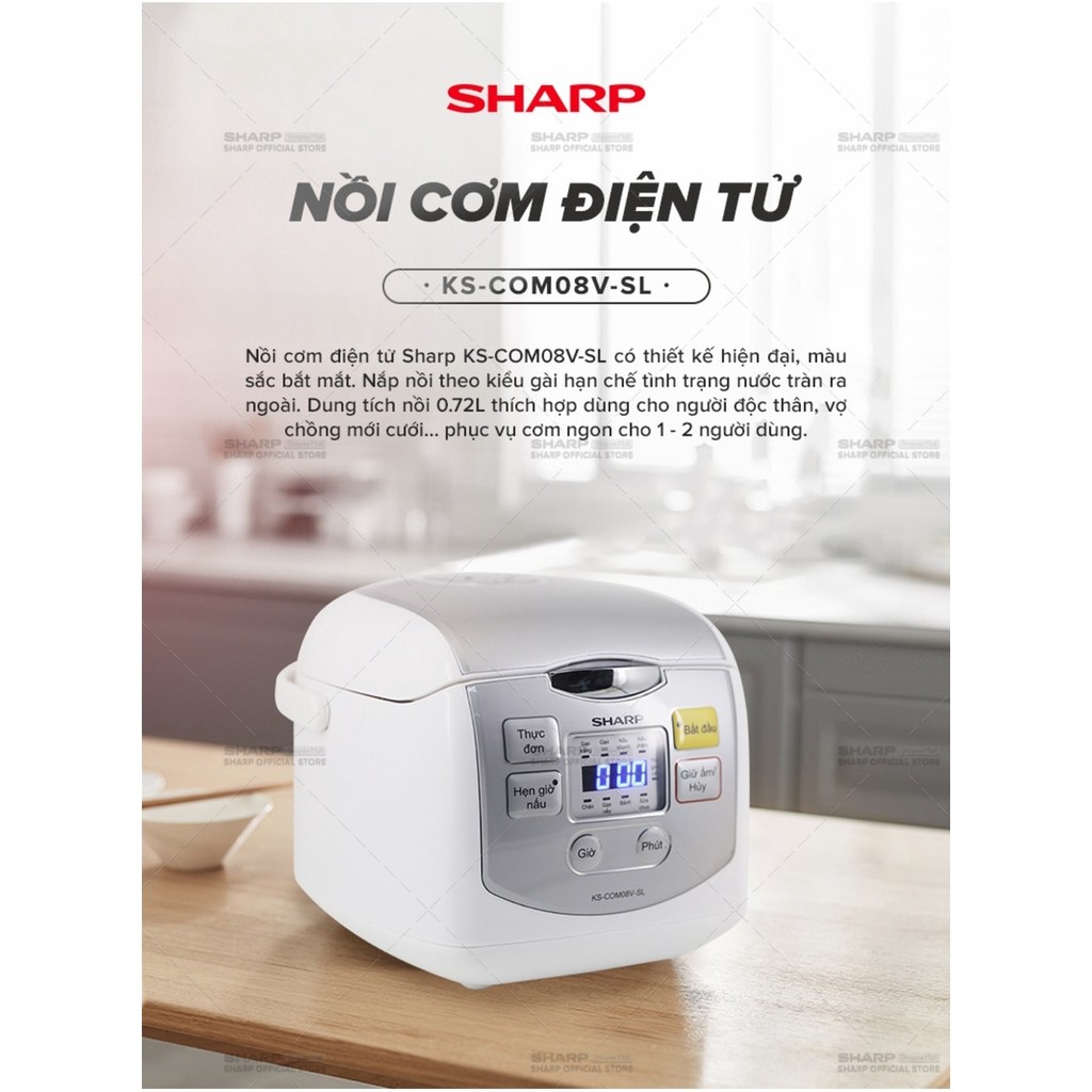Nồi cơm điện tử Sharp KS-COM08V-SL 0.72 Lít 450W [Cỡ nhỏ, Mâm nhiệt 2D] - HAPOS HSA | Shopee ...