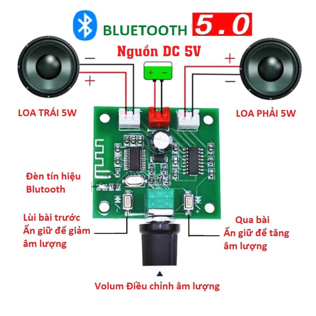 Mạch loa bluetooth 5.0 PAM8403 Công suất 10W (5W+5W) XH-A158, Mạch khuếch đại âm thanh chế loa ...