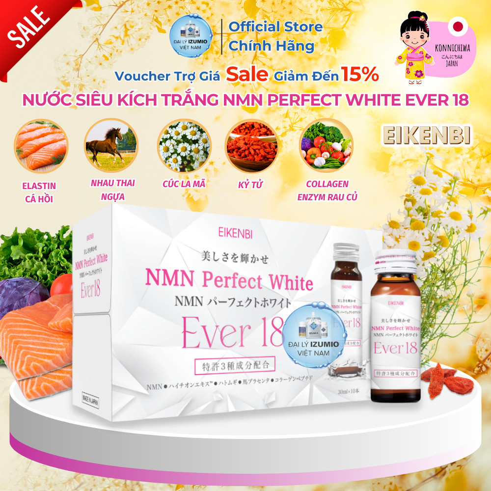 [Xuất Kèm VAT + Voucher 15%] Nước Uống Siêu Kích Trắng NMN Perfect White Ever 18 Eikenbi - Chính ...