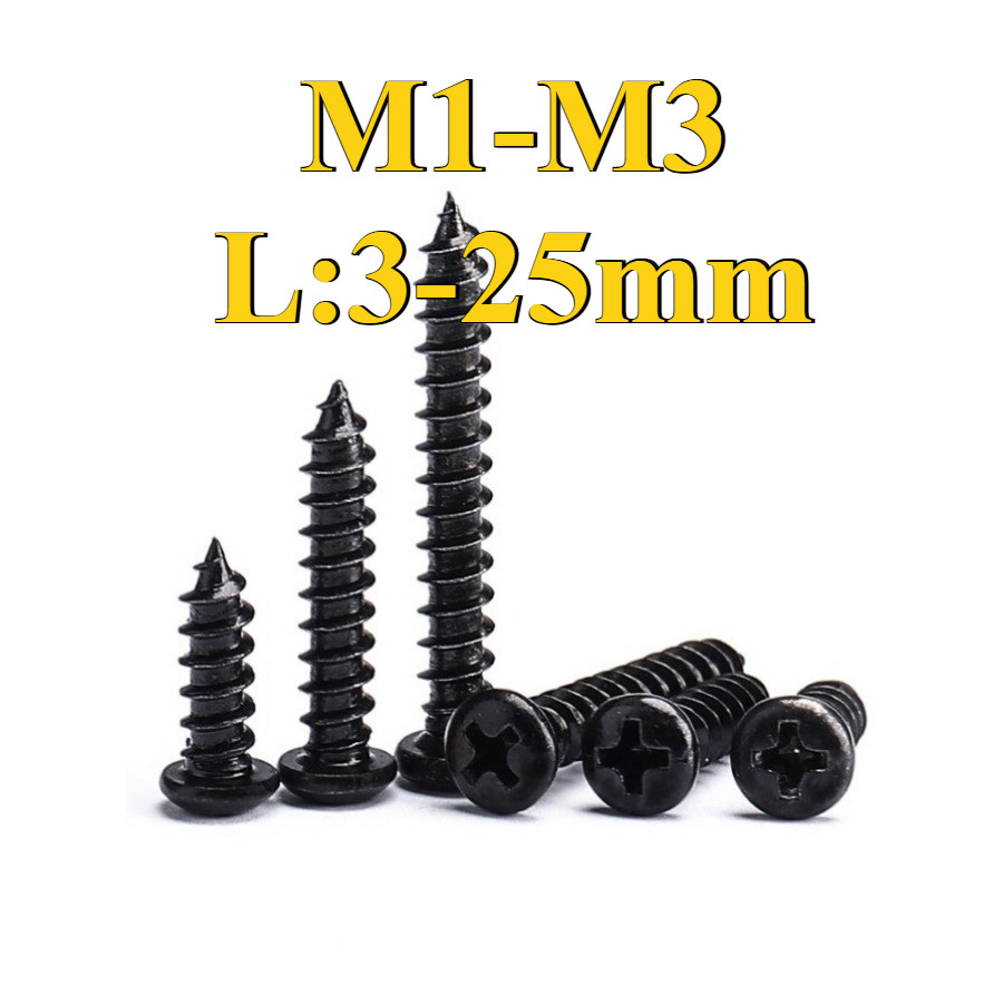 Vít răng thưa Vít bắn gỗ pake đầu tròn ,Vít gỗ thép Carbon đen M1 / M1.2 / M1.4 / M1.7 / M2 / M2 ...