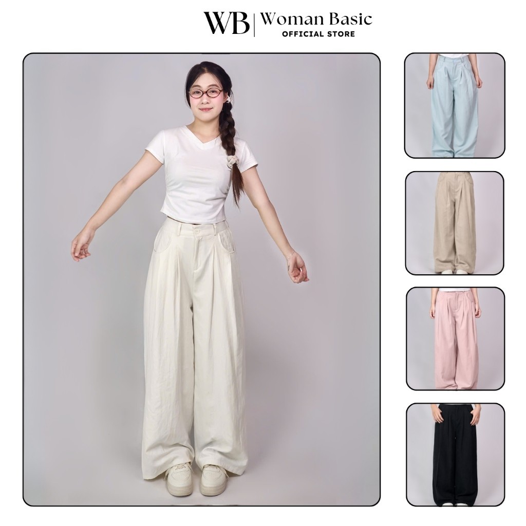 Quần dài nữ ống rộng cạp chun phối khuy chất lụa băng QD24, Quần dài nữ nhiều màu xếp ly bigsize ...