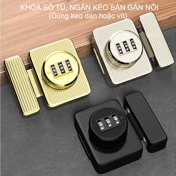 Khóa số tủ, ngăn kéo bàn đa năng thế hệ mới, mở xoay, dùng vít từ bên trong rất an toàn (KS688 ...