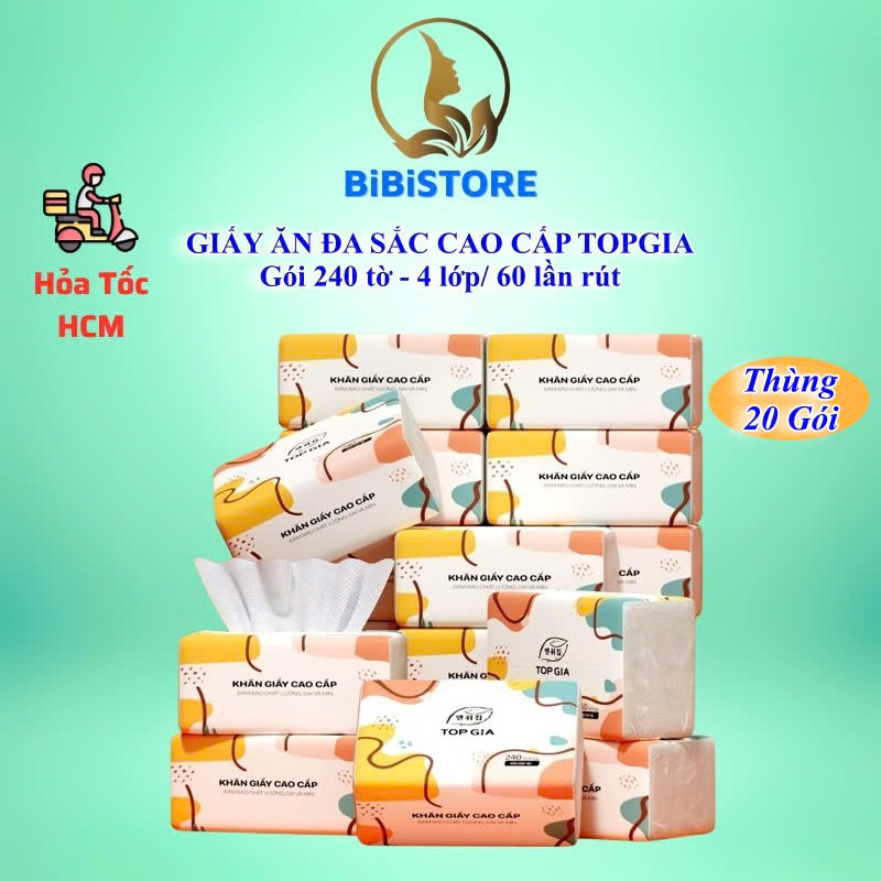 Thùng 20 - 40 Gói Giấy Ăn Topgia Đa Sắc Cao Cấp Gói 240 Tờ 4 Lớp (Bibistore) | Shopee Việt Nam
