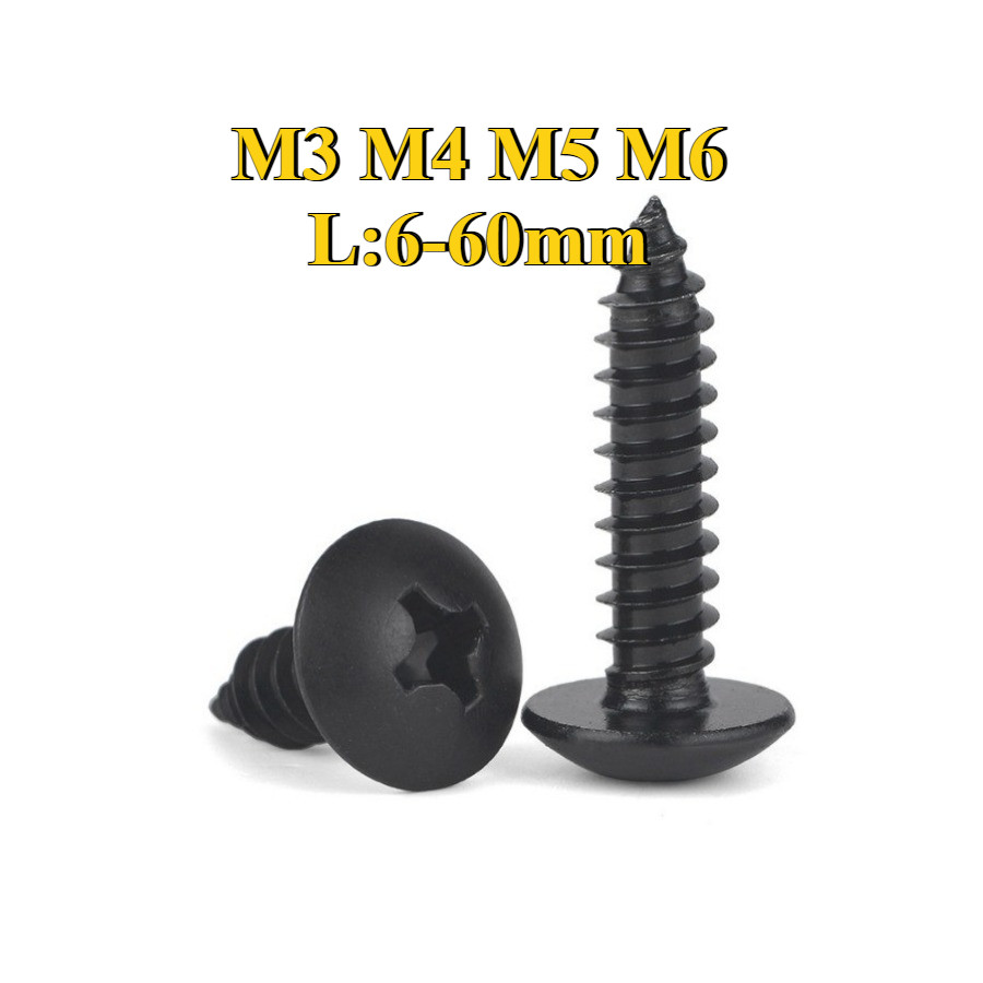 Vít gỗ，Ốc Vít Đầu Tròn đầu dù PAKE Bằng đen INOX 304 M3 / M4 / M5 / M6 * L6-60mm (FGH-BM-VN-w ...