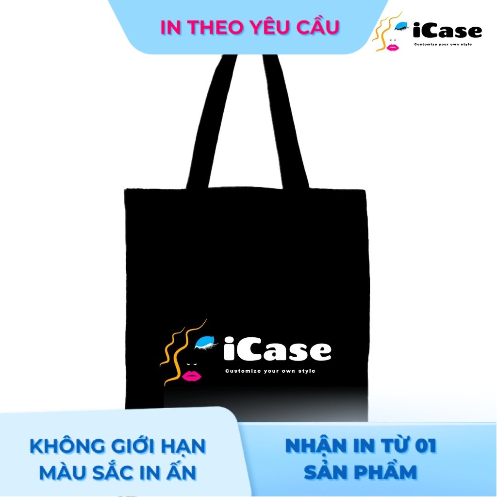 Túi vải Canvas màu đen iCase in logo theo yêu cầu kích thước 31x36cm ...