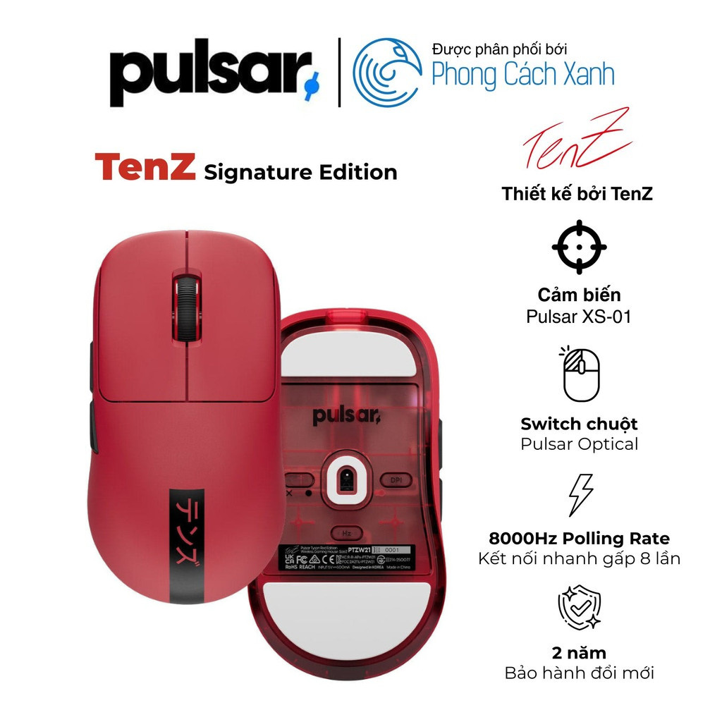 Pulsar TenZ Red Edition - Chuột không dây siêu nhẹ 47g, 8K polling rate ...