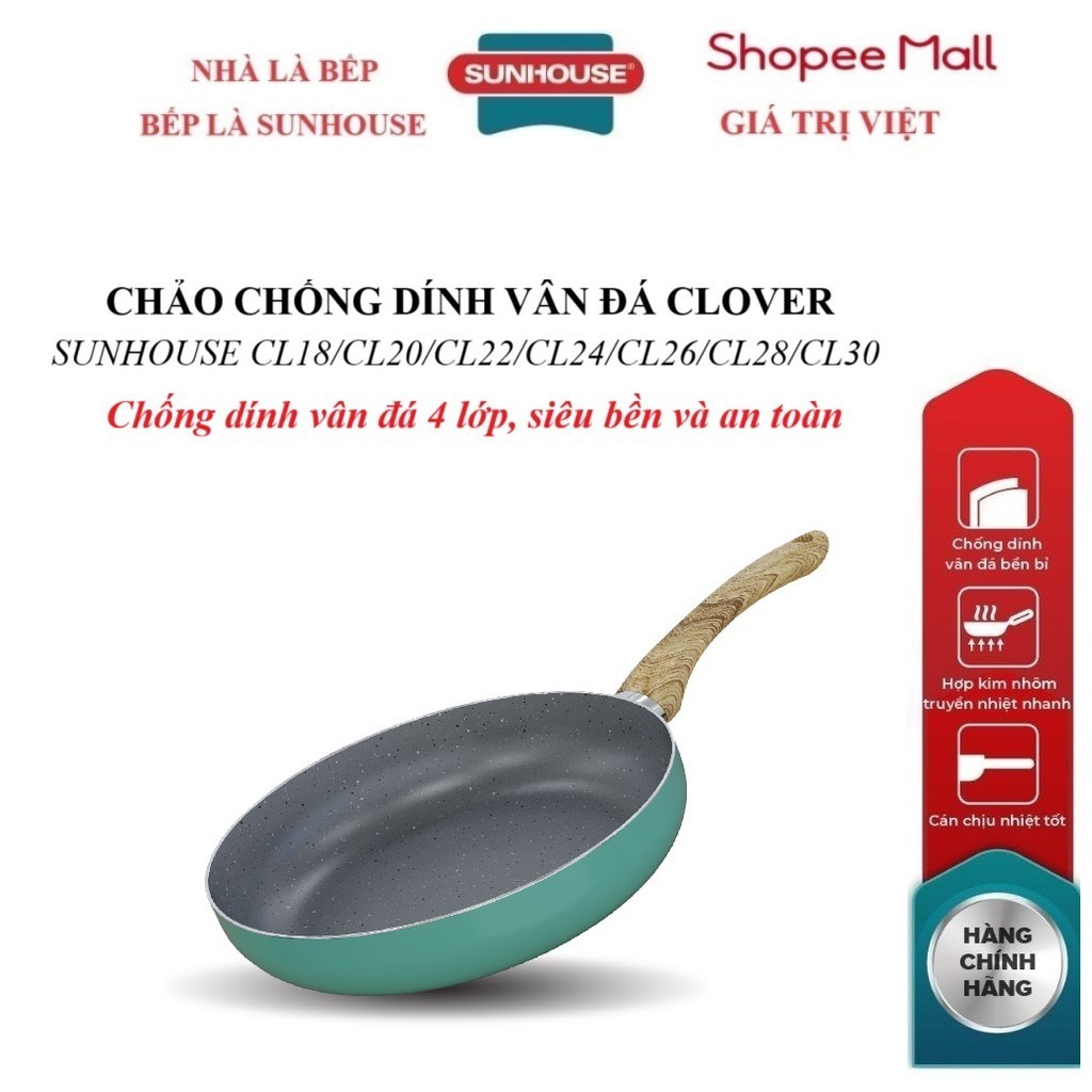 Chảo chiên chống dính vân đá 4 lớp Sunhouse Clover CL18/CL20/CL22/CL24 ...