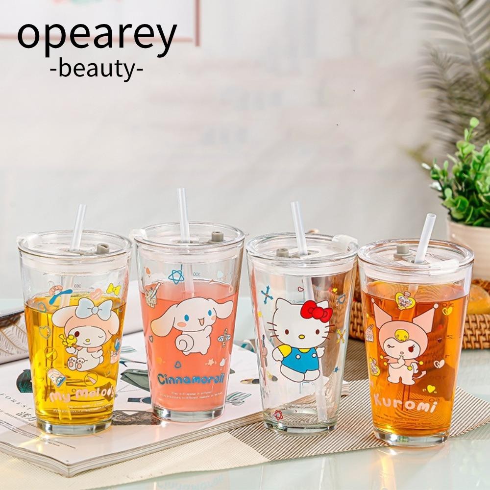 Cốc nước thủy tinh ống hút OPEAREY, Cốc cà phê hoạt hình Sanrio 400ml, INS Style Kuromi Melody ...