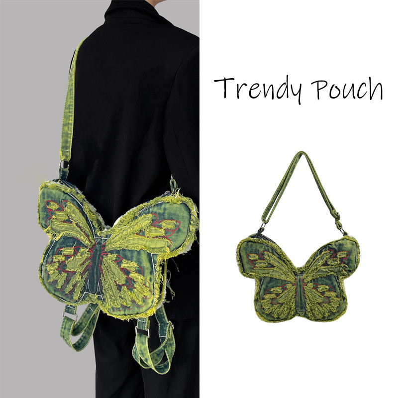 TRENDY POUCH Thiết kế thích hợp túi denim rửa bướm túi đeo vai denim ...