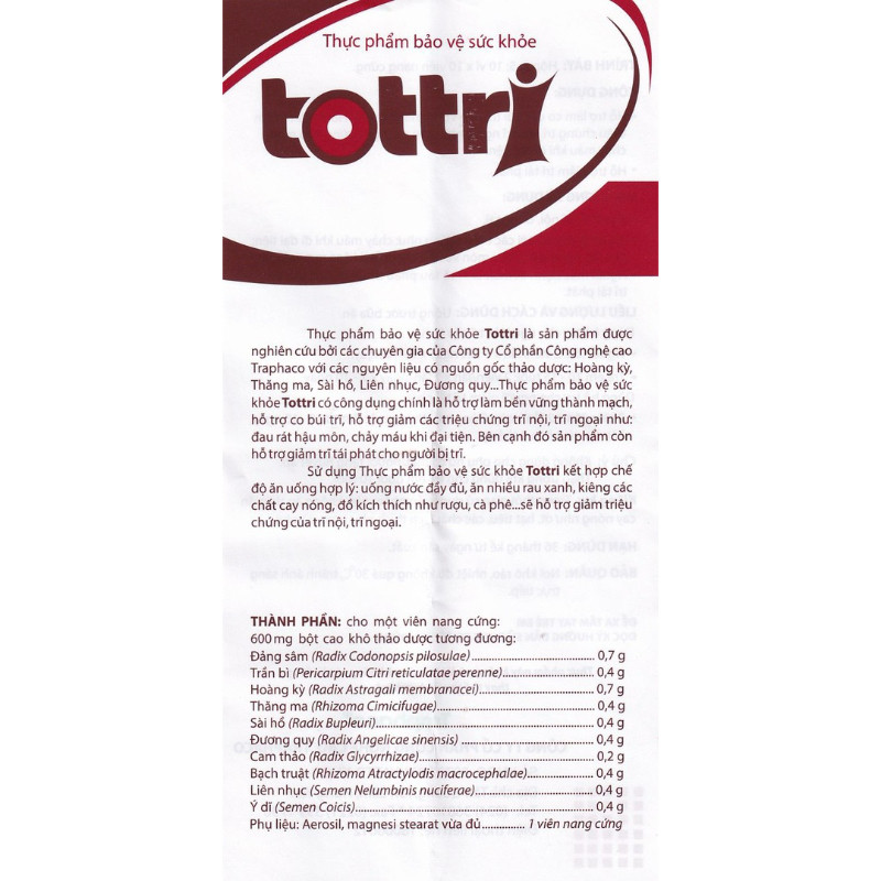 TOTTRI - VIÊN UỐNG HỖ TRỢ CHO NGƯỜI BỆNH TRĨ - HỘP 30 VIÊN | Shopee ...