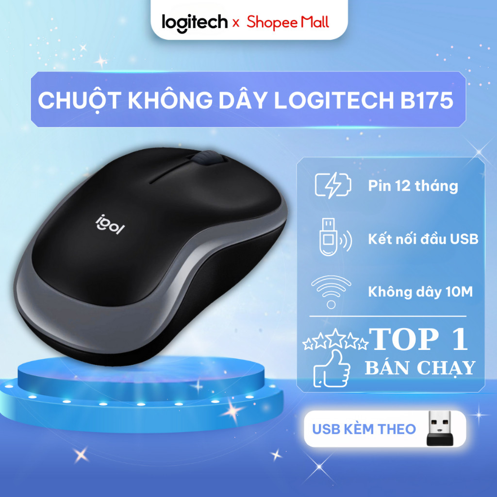 Chuột không dây Logitech B185 Wireless USB 2.4Ghz, pin 12 tháng, thuận ...