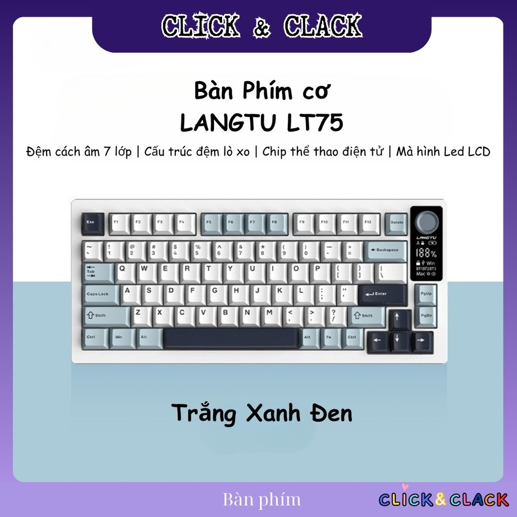 Bàn phím cơ không dây hotswap 3 chế độ LANGTU LT75 GASKET RGB Màn hình ...