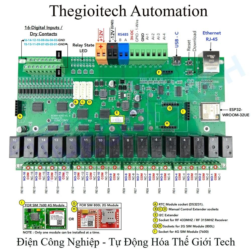 KC868-A16S 16CH ESP32 Relay Board Ethernet Wifi Switch MQTT TCP HTTP ESPhome Smart Home ...