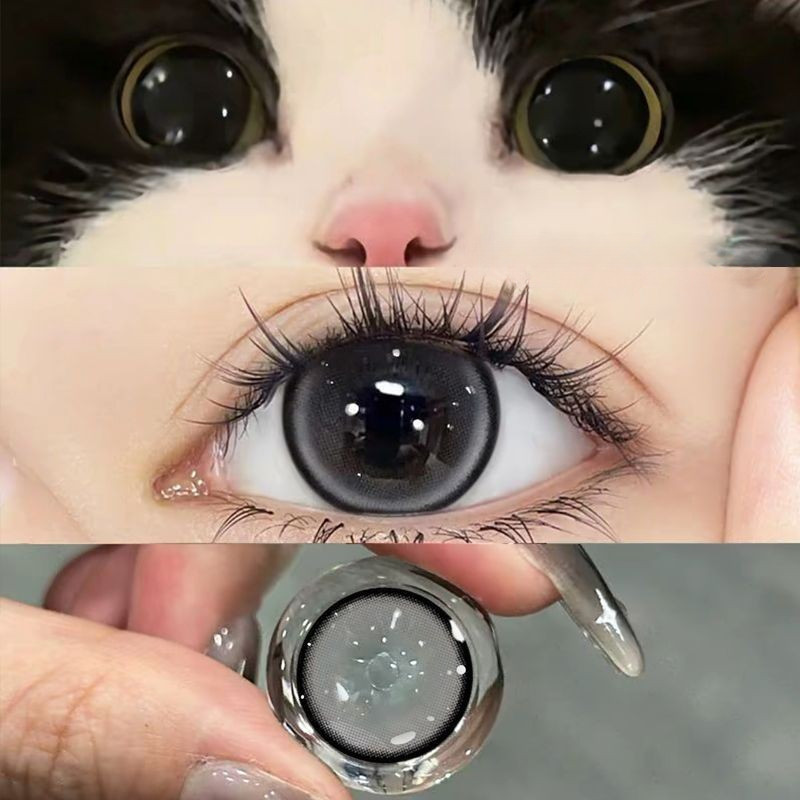 Set 2 Kính Áp Tròng Màu Đen contact lenses 0 ~ -8.00 black len 14.5mm ...