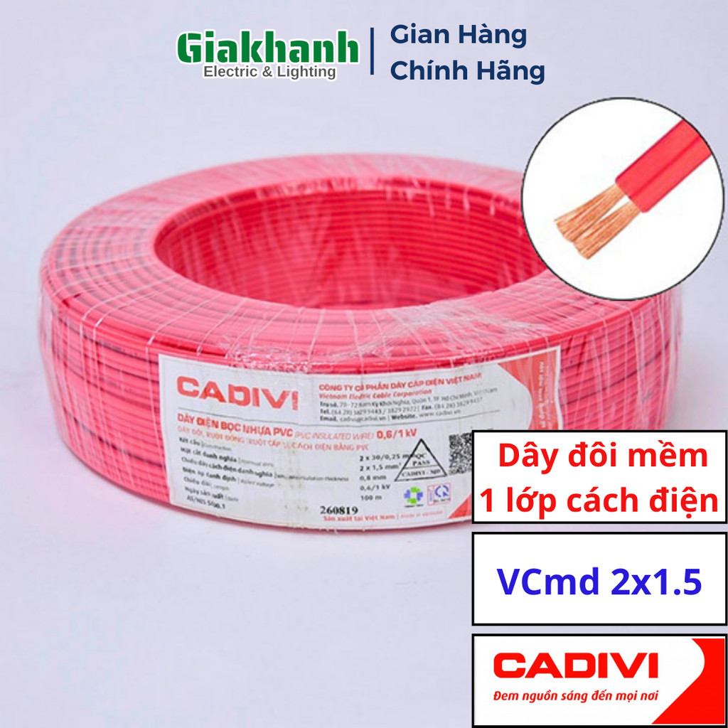 Dây Điện Đôi Mềm, 1 Lớp Cách Điện Cadivi VCmd 2×1.5 – 0,6/1kV | Shopee Việt Nam