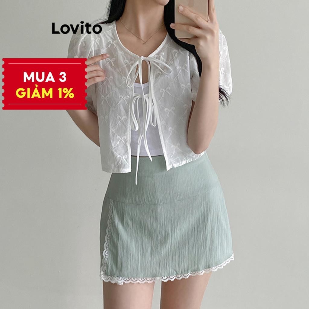 Lovito Áo sơ mi giản dị có ren Jacquard trơn dành cho nữ L91AD107 | Shopee Việt Nam