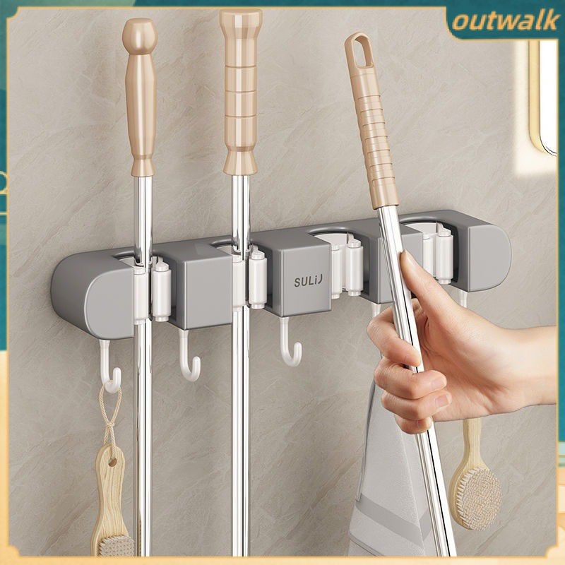 ⚡IN STOCK⚡ Wall Mounted Mop Holder Broom Mop Storage Shelf Rack With ...