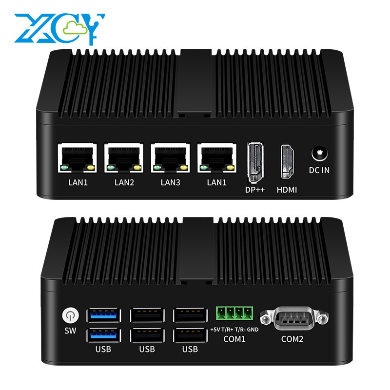 Intel Processor N100 Fanless Industrial Mini Computer 4x LAN Ports 2x COM RS485 RS232 Win11 ...