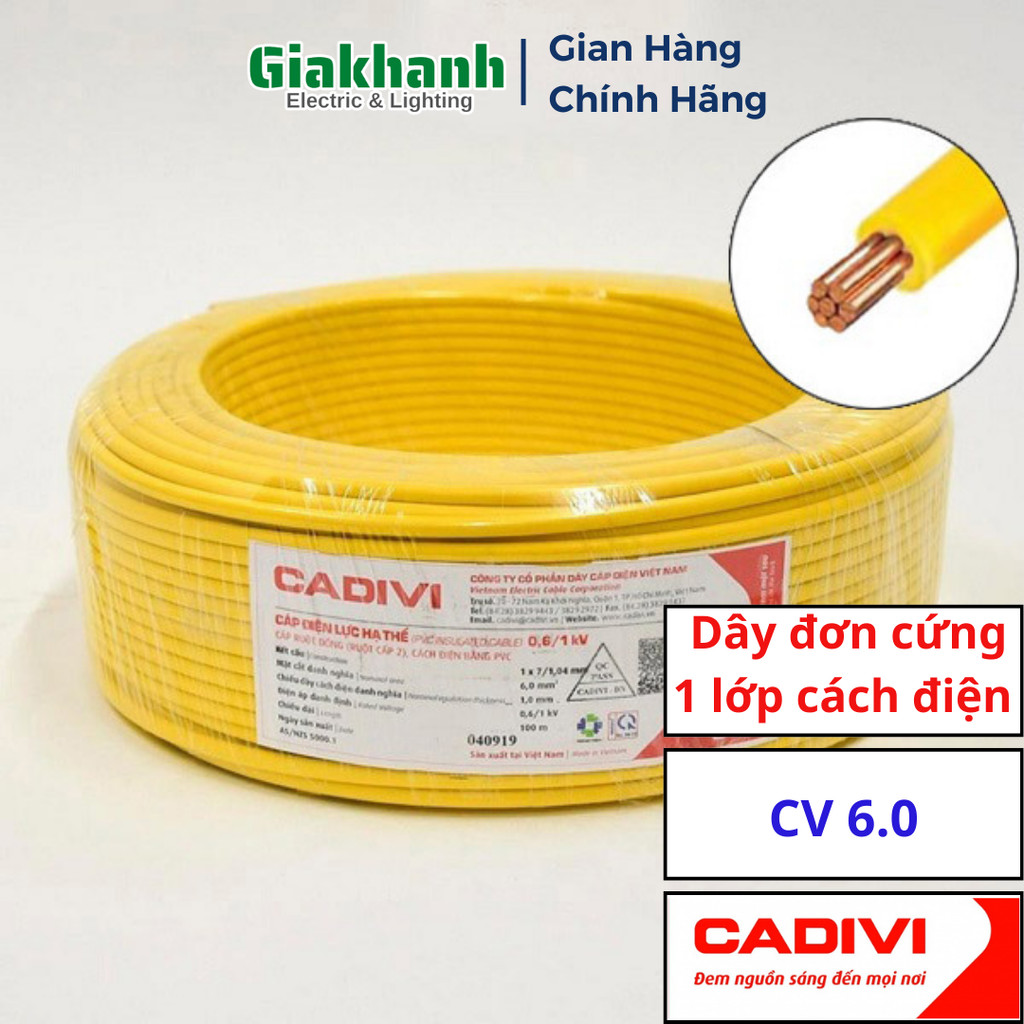 Dây Điện Đơn 1 Lõi, 1 Lớp Cách Điện Cadivi CV 6.0 – 0,6/1kV | Shopee Việt Nam