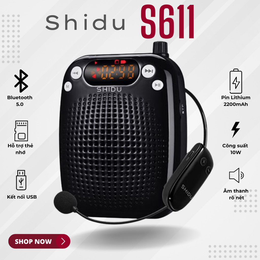 Micro Không Dây SHIDU S611 Cho Máy Trợ Giảng Pin 10 Giờ Jack 3.5mm ...