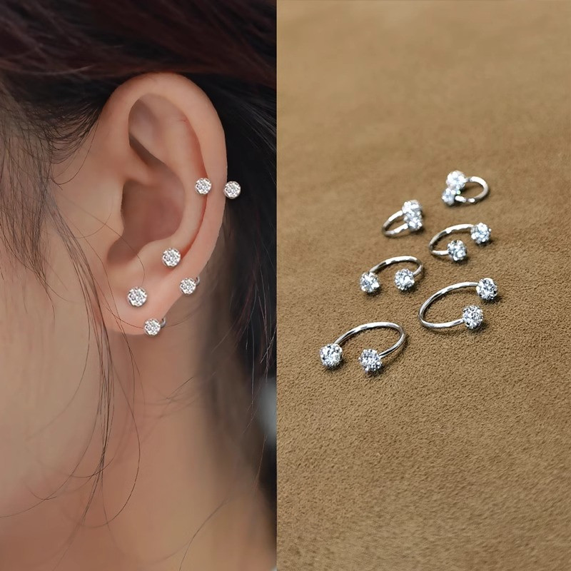 6 / 8 / 10mm Bling Tinh Tế S925 Bạc Bông Tai Bông Tai Tai Xương Tai Móng Tay Khóa Tai Xuyên ...