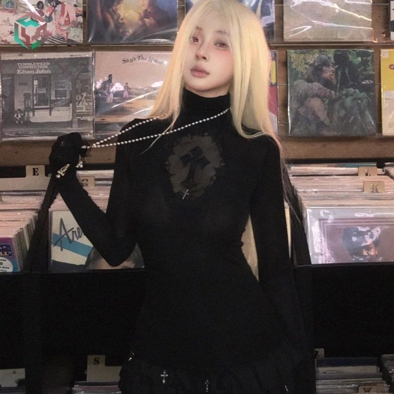 WAN YAN Áo rỗng dành cho nữ, áo sơ mi cổ cao ôm vừa vặn mùa xuân thu Áo ...