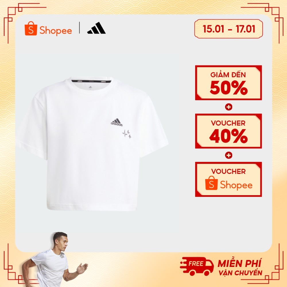 adidas Phong cách sống Áo Thun Lửng Thêu Hình Vẽ Tay Nữ trắng IA3161 ...