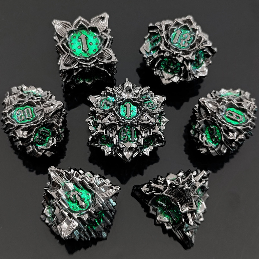 Set 7 xúc xắc đa diện phong cách Dùng Để Chơi Game RPG DND Dungeons Dragons Metal COC Running ...