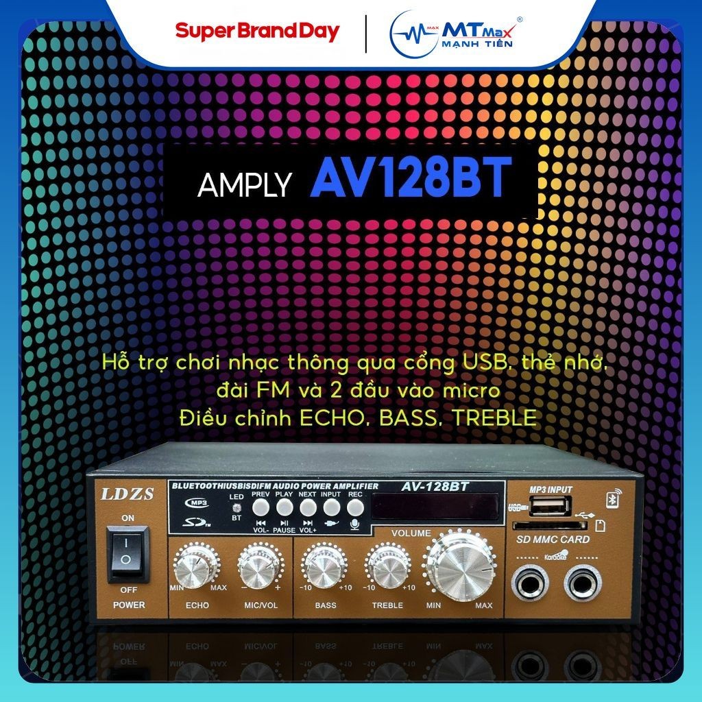Amply Mini AV-128BT - Bộ Khuếch Đại Công Suất Âm Thanh 200W với 2 Micro ...