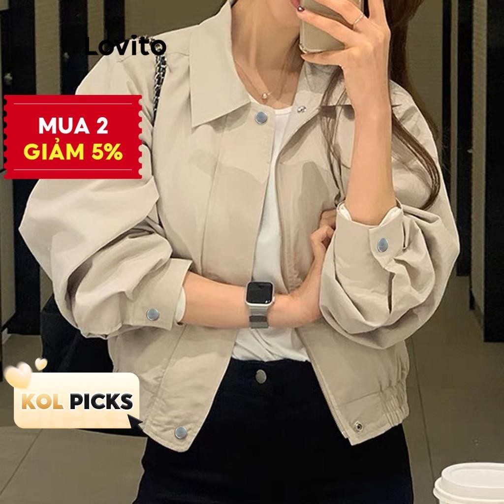 (KOL‘s pick) Áo khoác Lovito có dây kéo và nút phong cách thường ngày ...