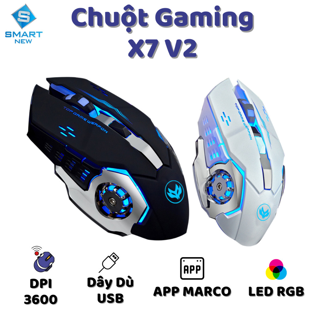 Chuột gaming X7 V2 Bản kim Loại - LED RGB - Có app Marco - DPI 3200 ...