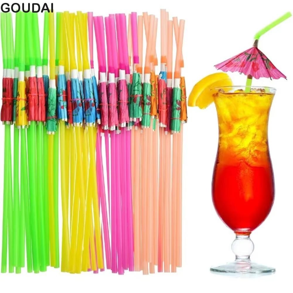 GOUDAI 100 Chiếc Ô Ống Hút, Dùng Một Lần Màu Hỗn Hợp Hawaii Đảng Uống ...