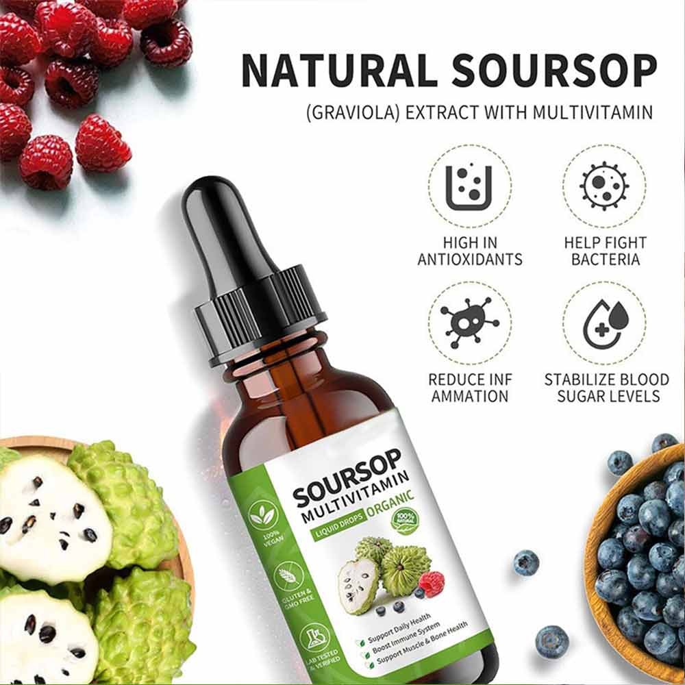 100% Pure Graviola Soursop Liquid Drops 1800mg Fruit & Leaf Herbal ...