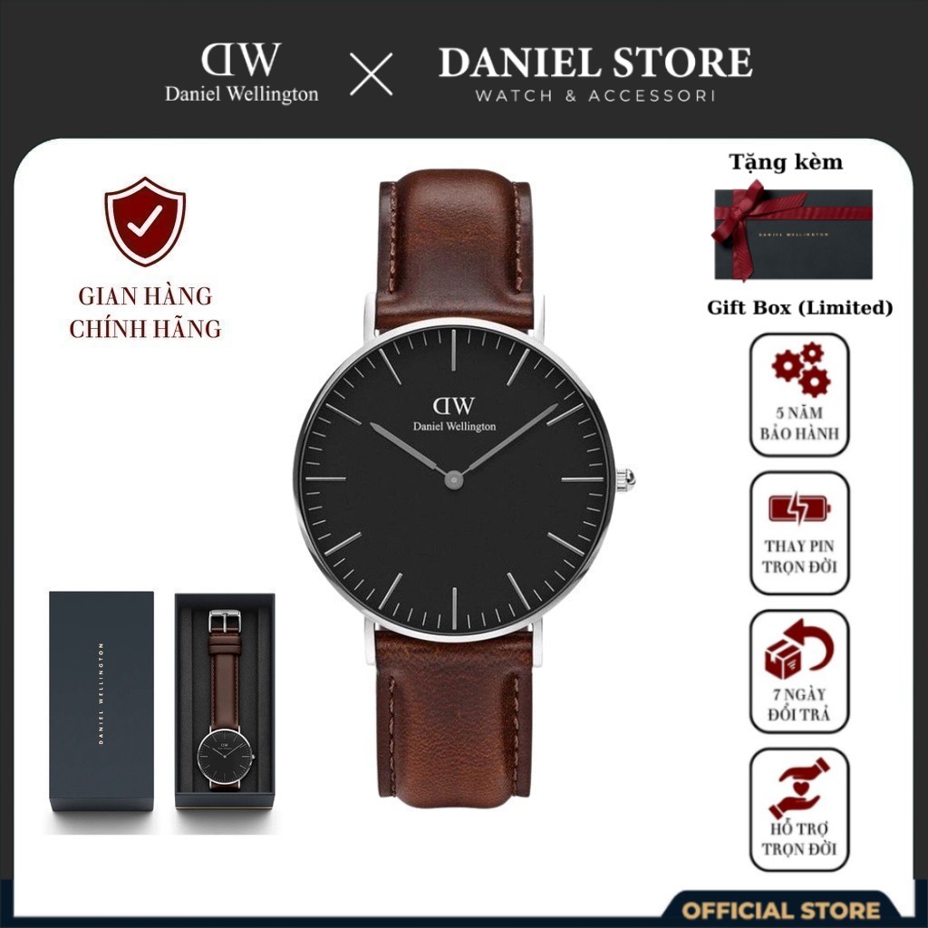[Tặng Kèm Hộp Nơ] Đồng Hồ Nam Nữ Daniel Welington Classic Bristol Silver Black 36mm & 40mm DW ...
