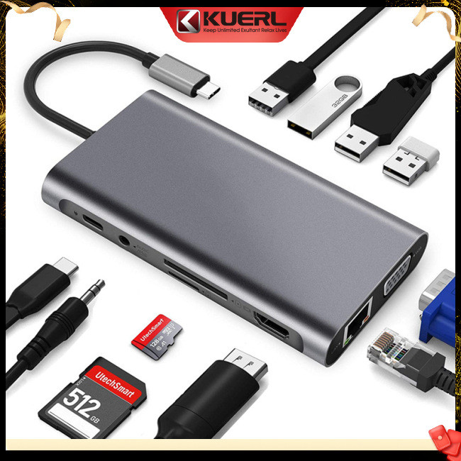 Giảm giá Mega! 11 trong 1 Usb 3.0 Hub Type-C Bộ chuyển đổi đa cổng HDMI 4k Usb C sang VGA 4 cổng ...