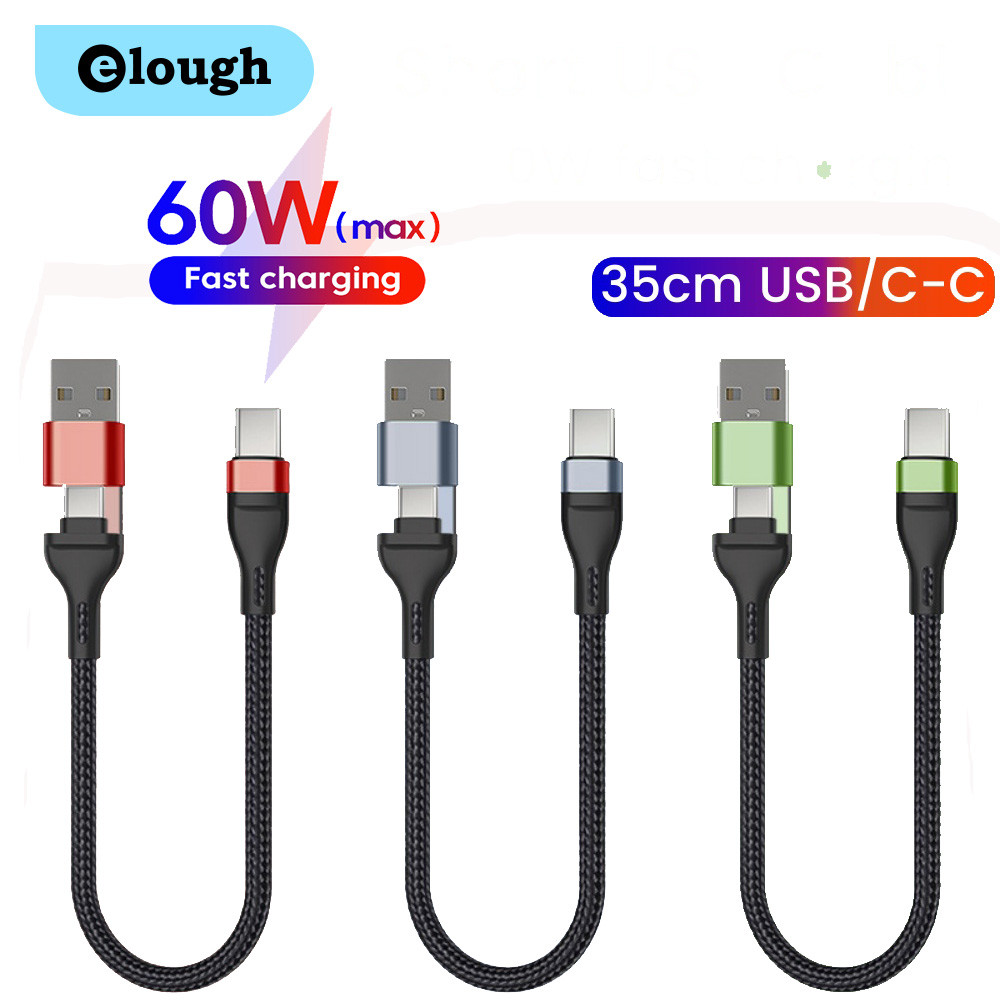Cáp sạc nhanh 2 trong 1 Elough 35CM Cáp sạc nhanh USB + Type C sang ...