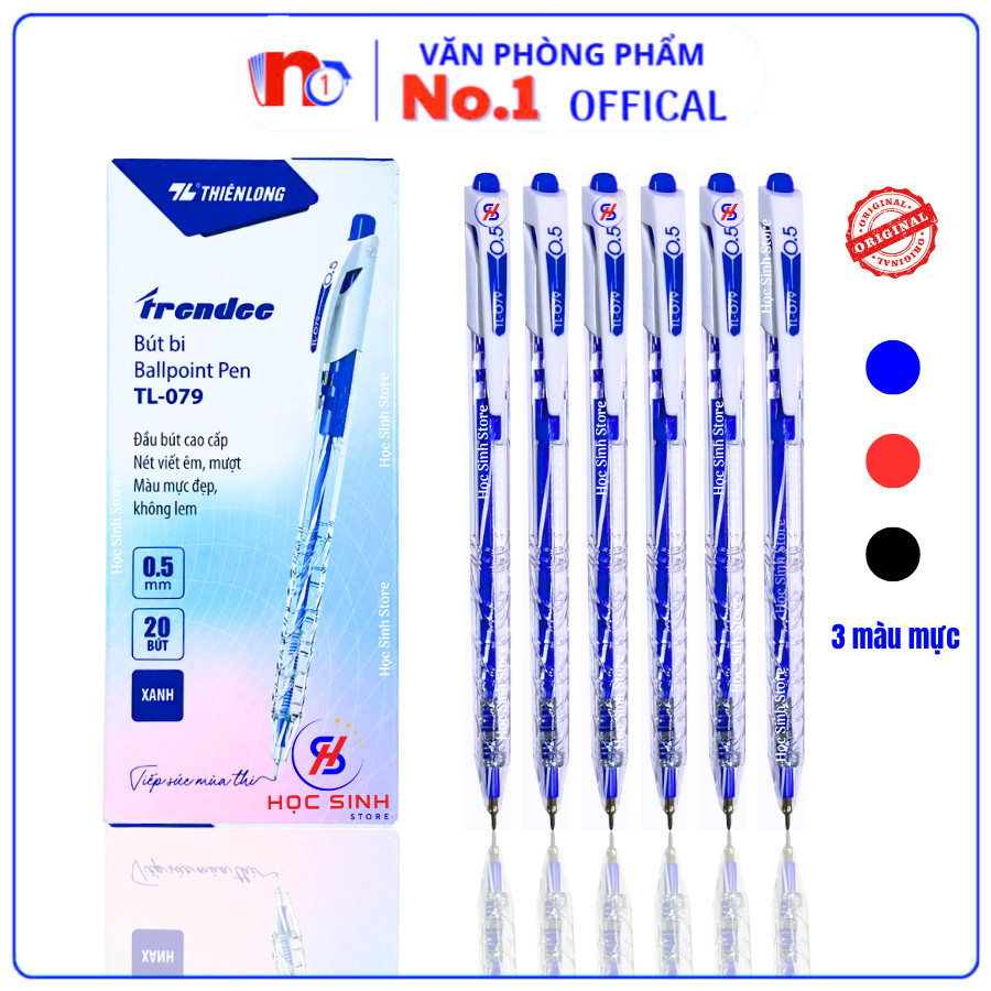 Hộp 20 Cây Bút Bi Bấm Thiên Long TL079 Ngòi Thụy Sĩ 0.5mm (Mực Xanh/đỏ ...