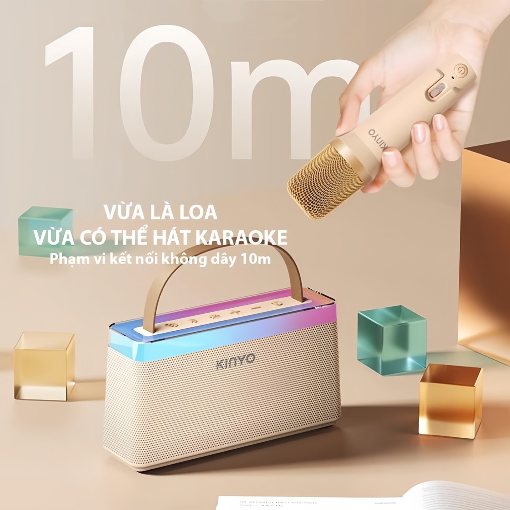 [20W]Bộ loa Bluetooth KINYO C10 + 2 micro karaoke mini tại nhà, âm thanh đa dạng, hát hay hơn ...
