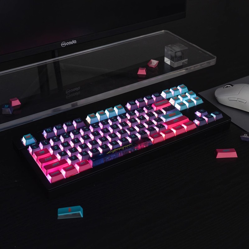 [Chỉ CÓ Keycap] Keycap trong suốt ba mặt màu hồng Cyberpunk 129 phím ...