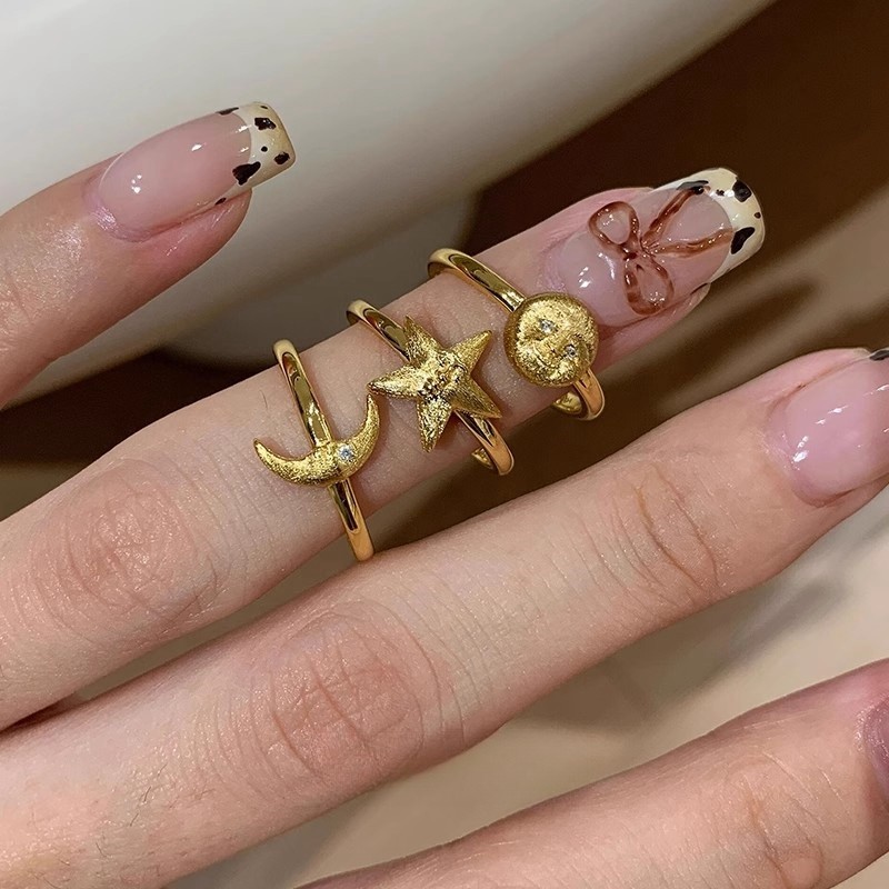 [Miss Can 't Miss] J073 Nhẫn Vàng Ngôi Sao Mặt Trời Cổ Điển Cho Nữ Nhẫn Có Thể Điều Chỉnh Trang ...