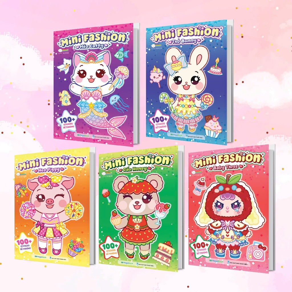 Sách Combo 5 Cuốn Mini Fashion (Bóc dán hơn 500+ stickers váy, phụ kiện ...