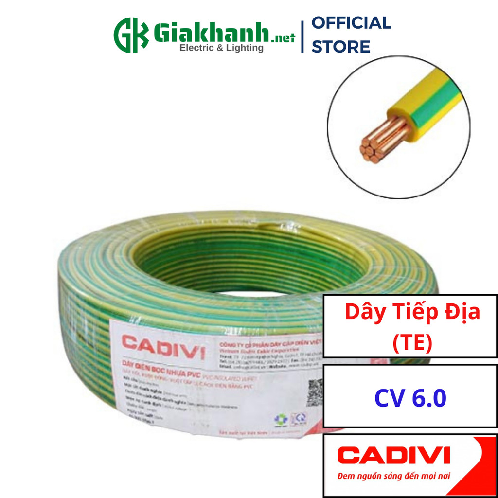 Dây Tiếp Địa Xanh Vàng CADIVI CV 6.0 (TE). – 0.6/1kV | Shopee Việt Nam