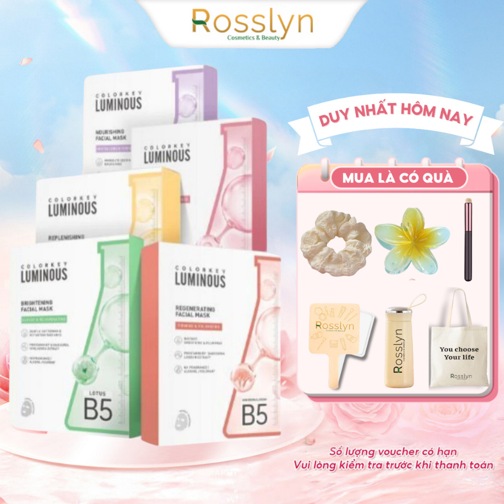 Mặt Nạ Giấy COLORKEY LUMINOUS 1 Hộp 10 Miếng Vitamin B5 Giúp Cấp Ẩm, Hỗ ...